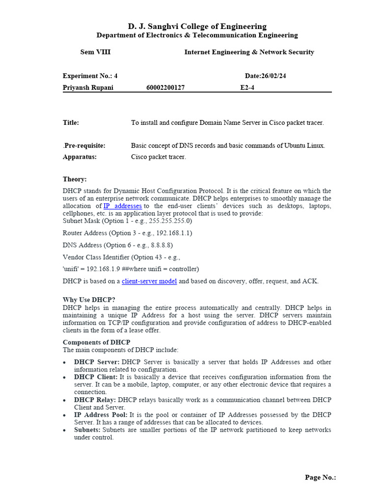 Exp7 dhcp writeup | PDF | Ip Address | Domain Name System