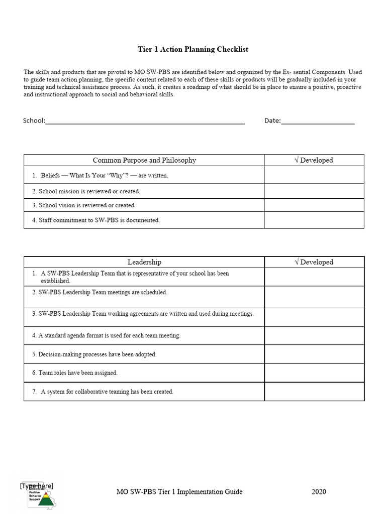 HO APC Tier 1 Action Planning Checklist | PDF | Lesson Plan | Leadership