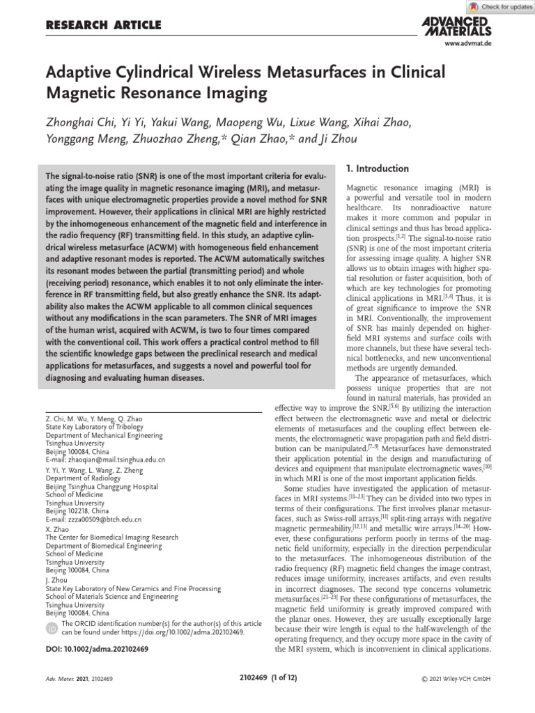 Chi 2021 | PDF | Magnetic Resonance Imaging | Resonance