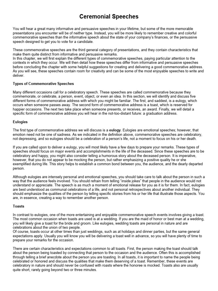 Types of Ceremonial Speeches | PDF | Attention | Gratitude