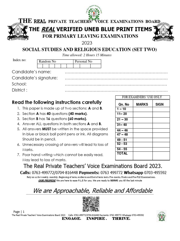 PLE 2023 Social Studies Exam Paper | PDF | Baptism | Jesus