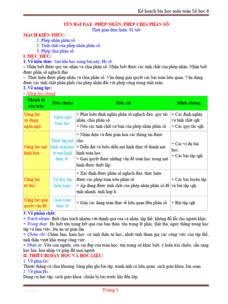 C6 - Bai 26 - Phep Nhan, Phep Chia Phan So - KNTT | PDF