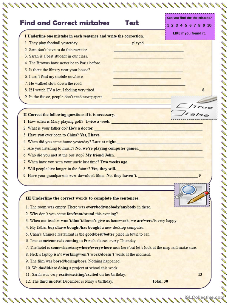Find and Correct Mistakes Test | PDF