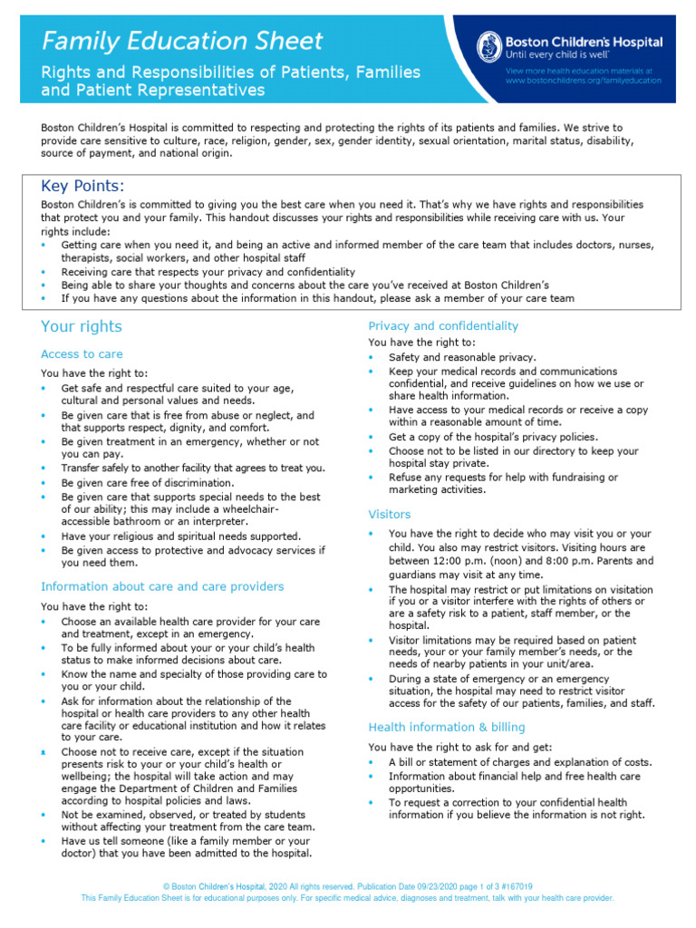 BCH Patient Family Rights | PDF | Hospital | Patient