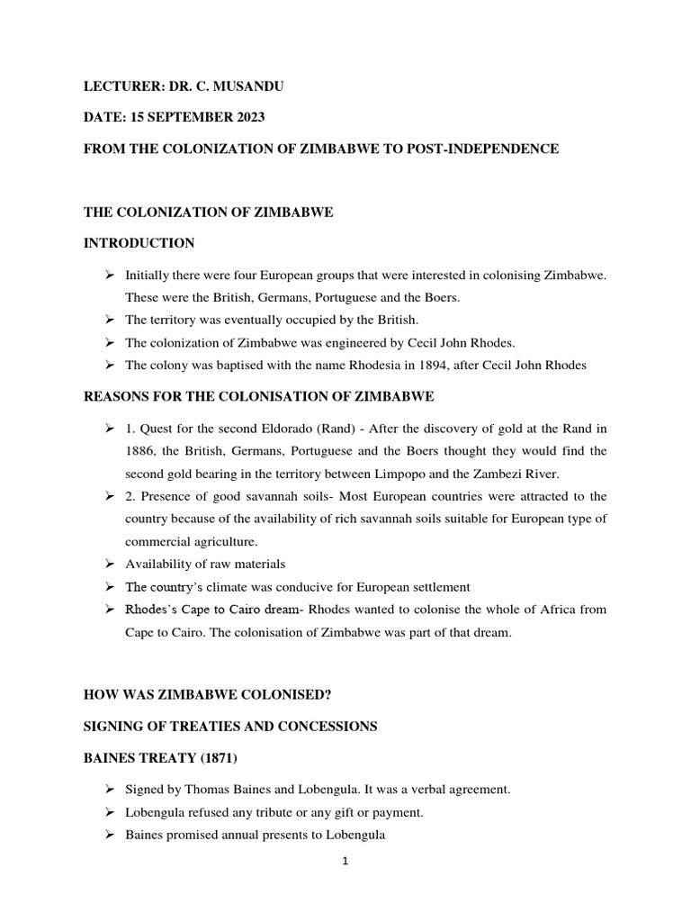 From The Colonization of Zimbabwe To Independence | Download Free PDF | Zimbabwe | Rhodesia