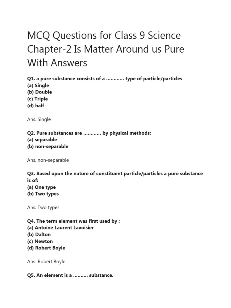 MCQ Questions | PDF | Mixture | Ion