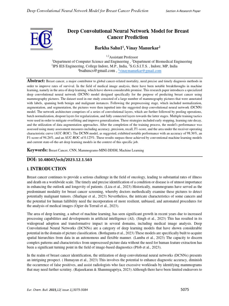 1 Deep Convolutional Neural Network Model For Breast Pdf Deep Learning Artificial Neural