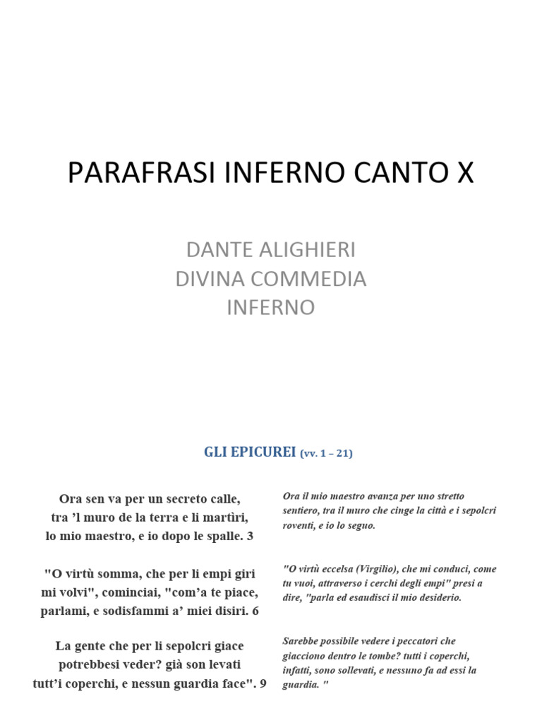 Parafrasi Inferno Canto X | PDF