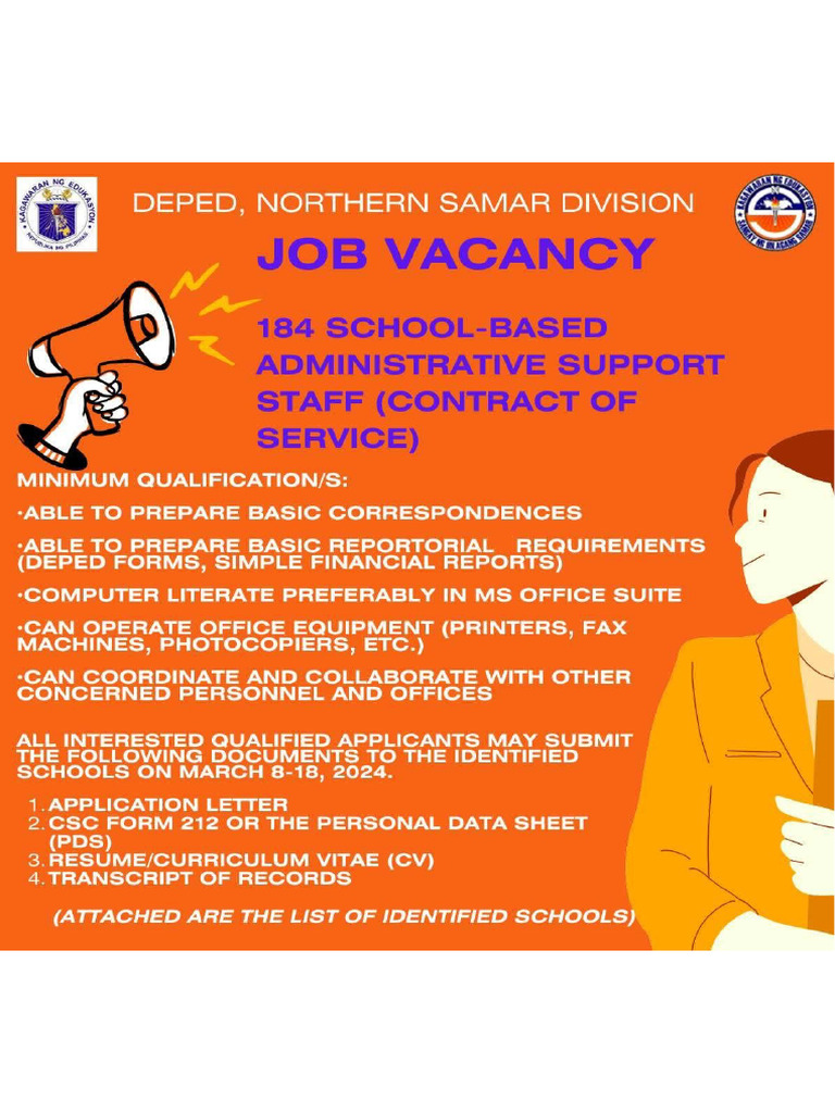 Job Vacancy School Based Administrative Staff Cos | PDF | Philippines