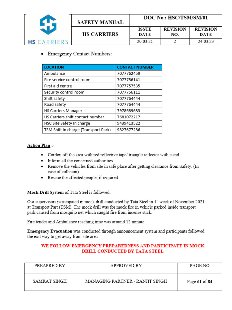 HS Carriers Safety Manual Overview | PDF
