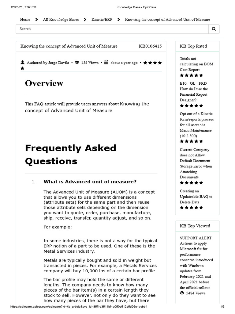 Knowledge Base - EpicCare Advanced UOM | PDF | Enterprise Resource Planning | Computing