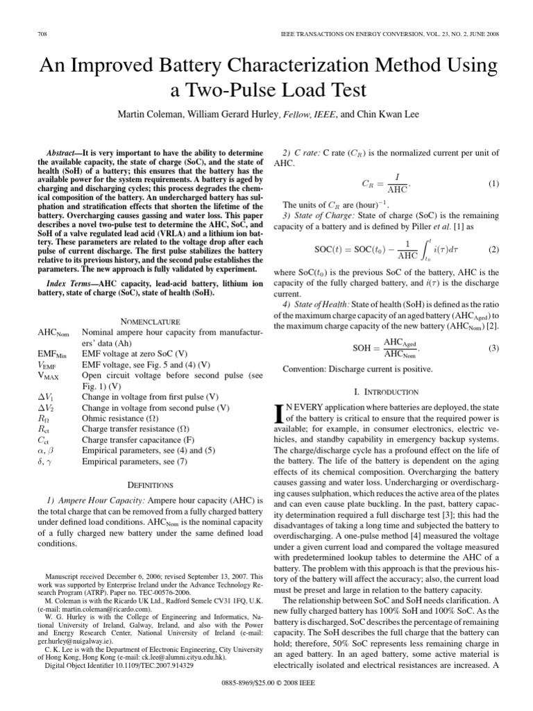 An Improved Battery Characterization Method Using A Two Pulse Load Test ...