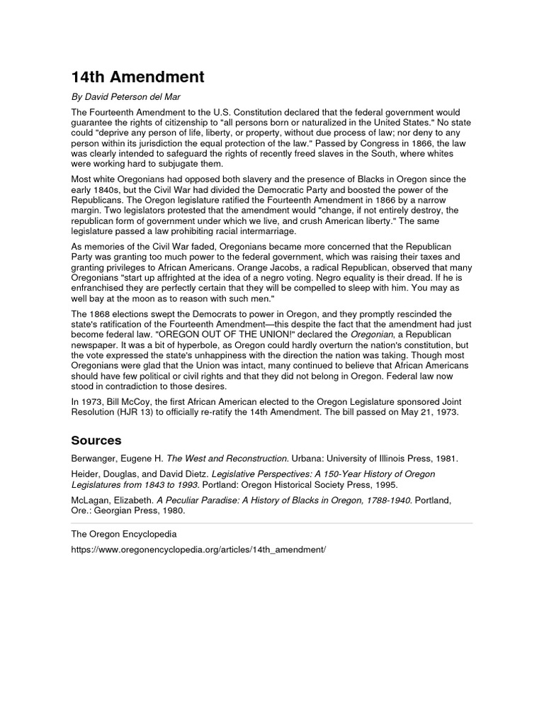 14th Amendment | PDF | Fourteenth Amendment To The United States ...