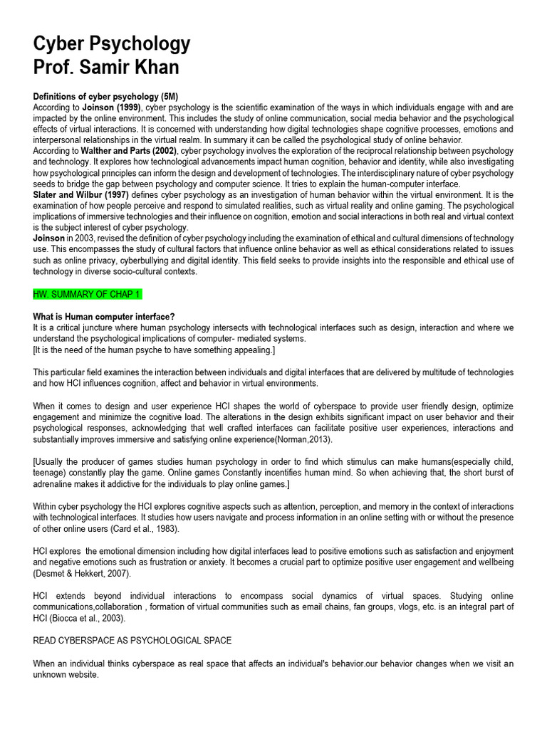 Cyber Psychology | PDF | Human–Computer Interaction | Cyberbullying