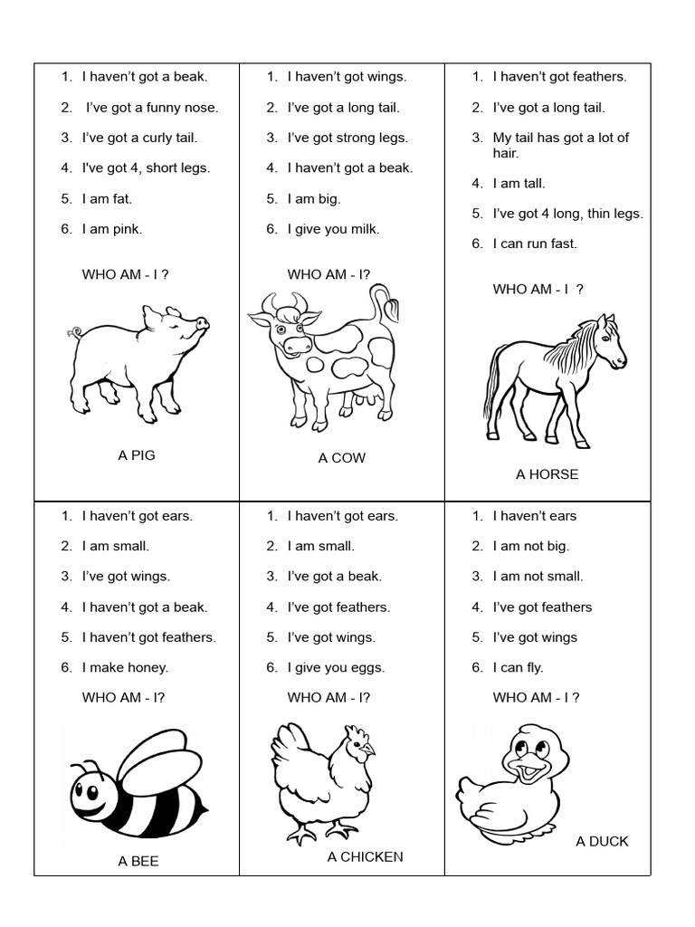 Who Am I - Farm Animals. Juego de Adivinazas | PDF | Domesticated ...