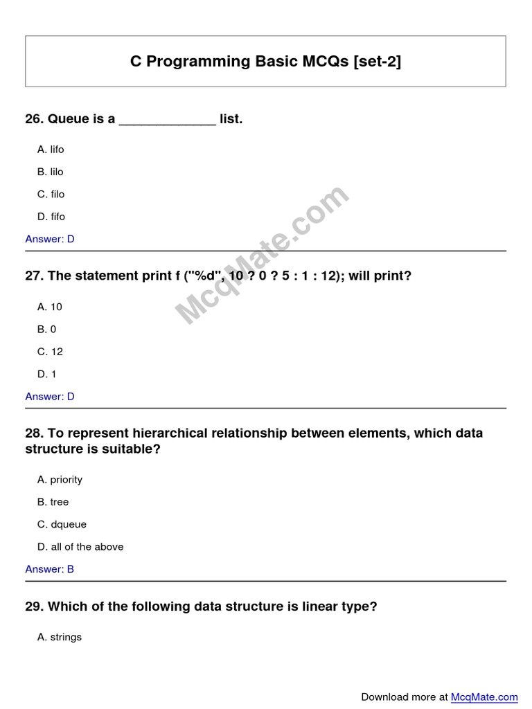 C-Programming-Basic Solved MCQs (Set-2) | PDF | Computing | Software Engineering