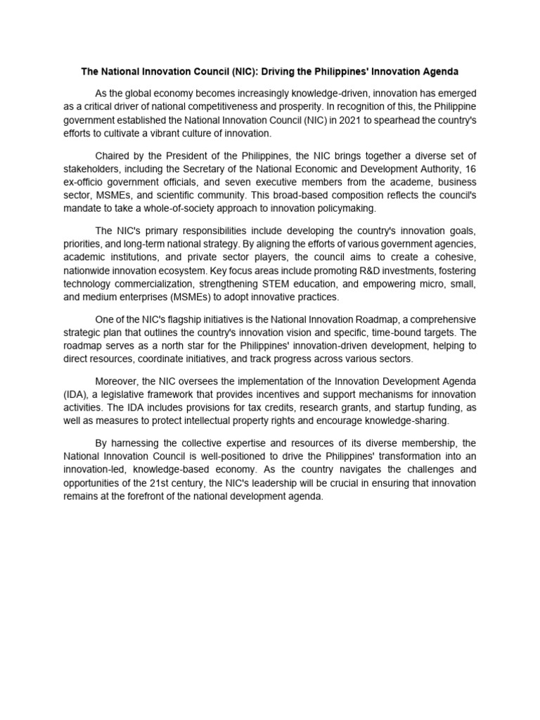 The National Innovation Council | PDF | Innovation | International ...