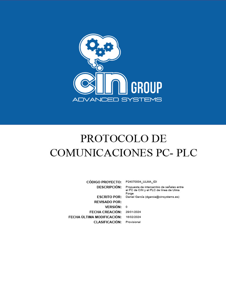 P24070004 ULMA IDI 240129 01 Protocolo Comunicaciones PC PLC | PDF | Poco | Byte