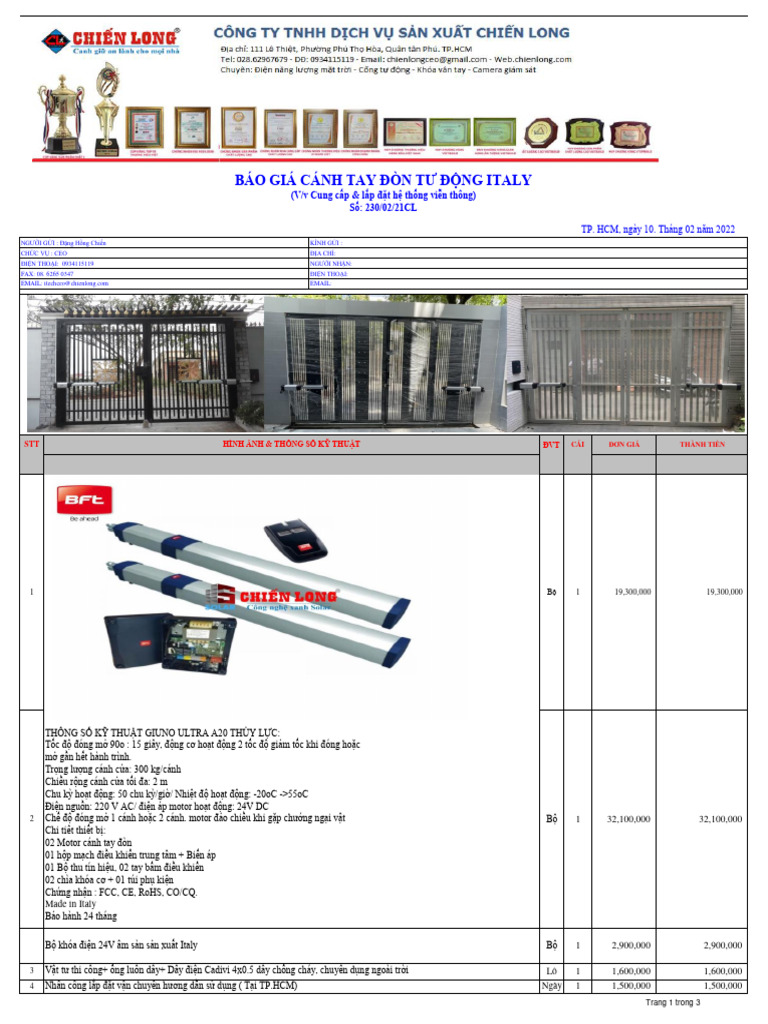 Báo Giá Mẫu Tay Đòn-Giuno Ultra A20 | PDF