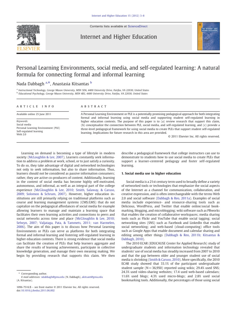 Personal Learning Environments, Social Media, and Self-Regulated Learning: A Natural Formula For ...