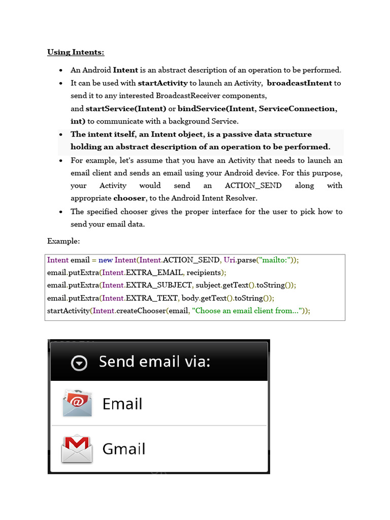 2.using Intents | PDF | Uniform Resource Identifier | Android (Operating System)