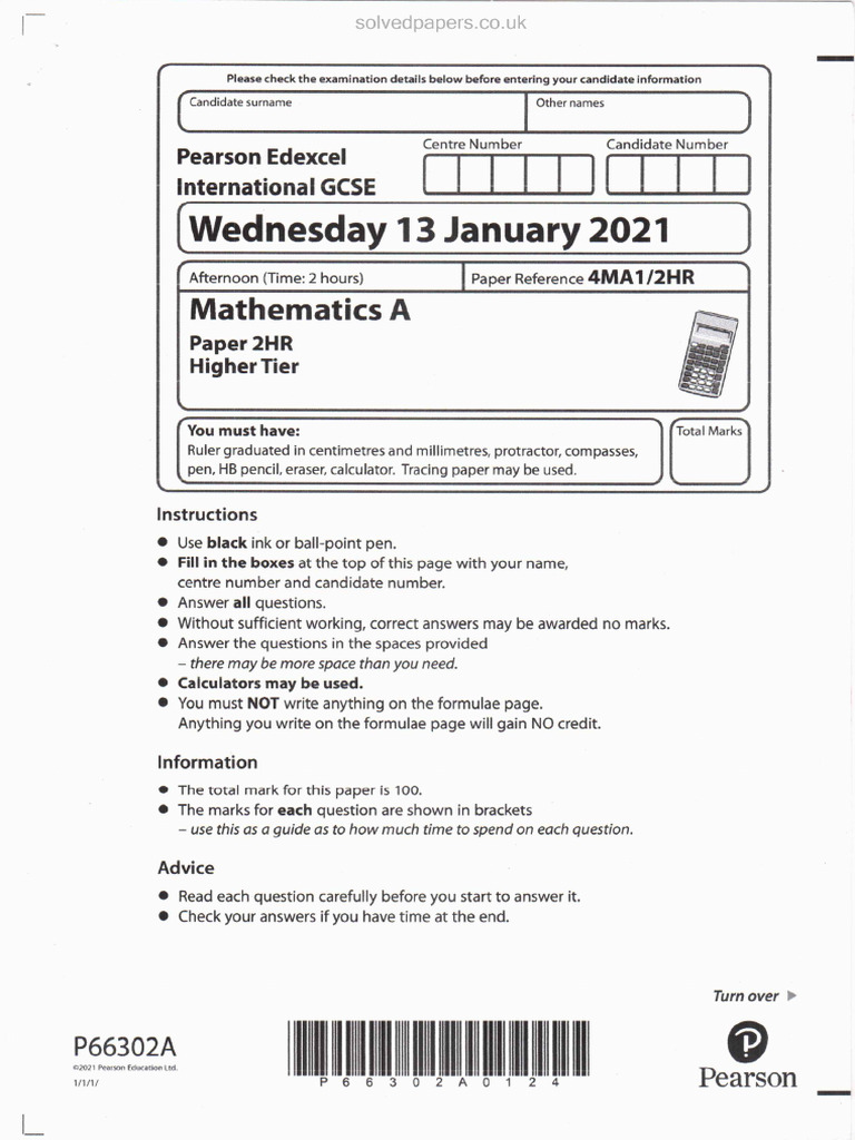 MathA-Paper 2HR-January 2021 | PDF