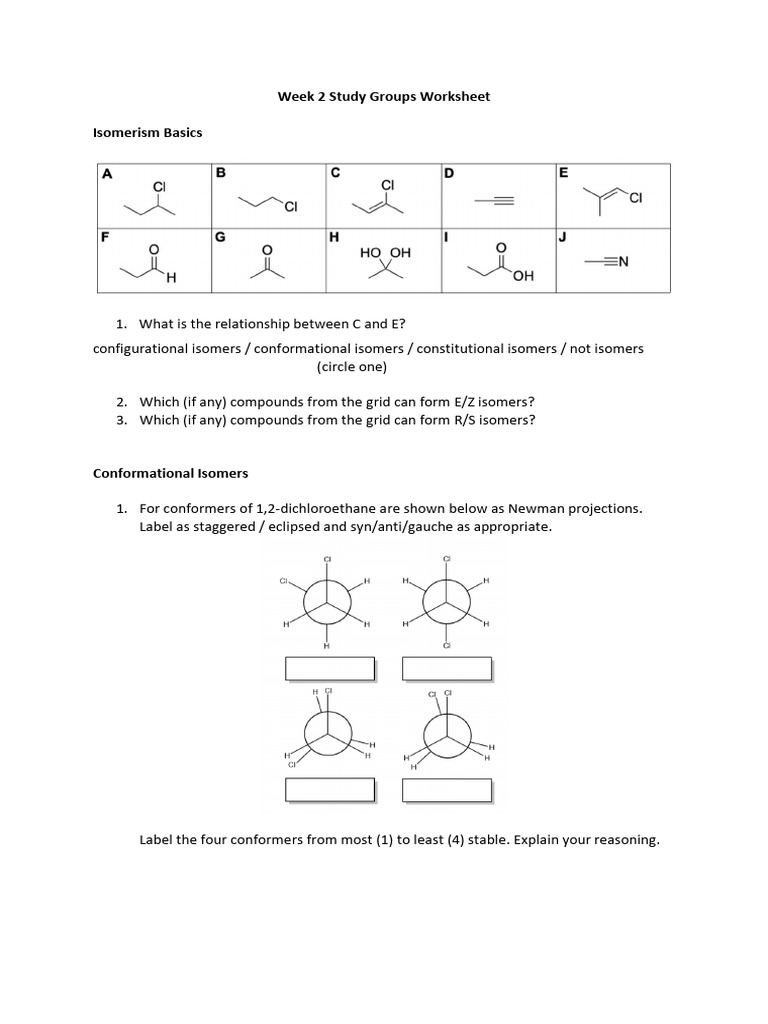 Isomerism Study Group Worksheet | PDF | Isomer | Conformational Isomerism