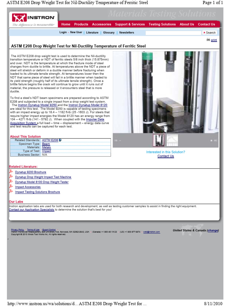 Astm E208 Drop Weight Test For Nil Ductility Temperature Of Ferritic