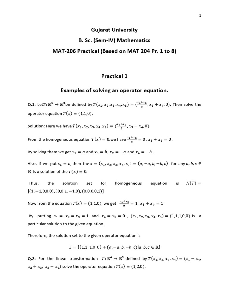 MAT 206 PR 1 To99 | PDF | Equations | Linear Map