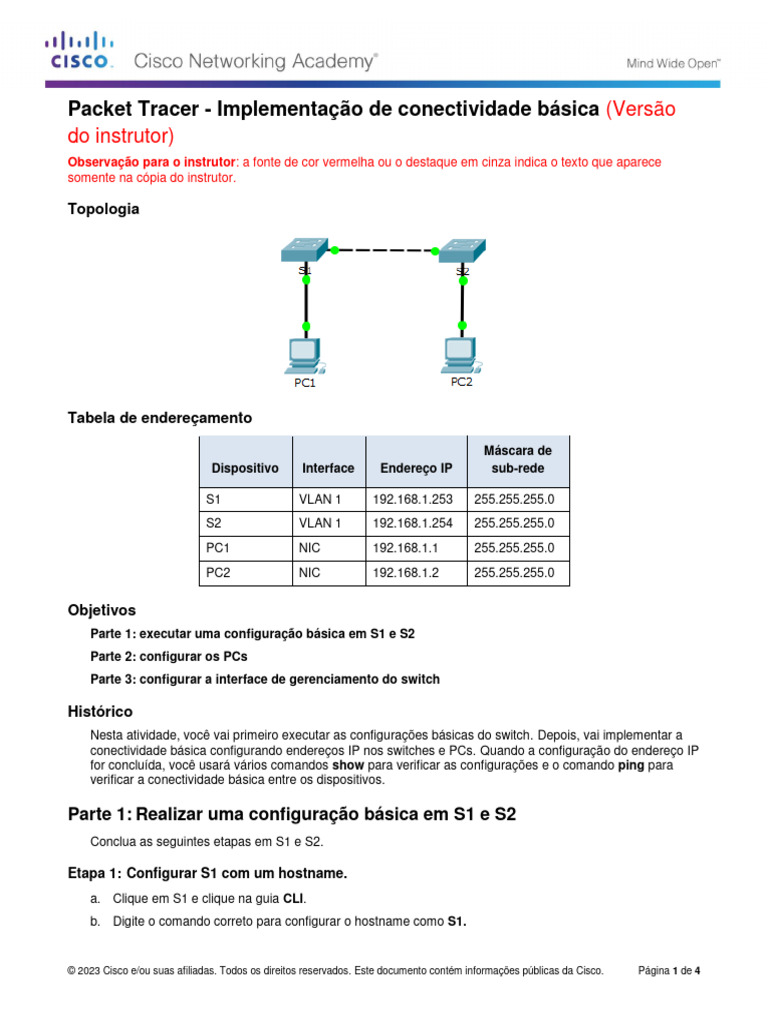 2 3 2 5 Packet Tracer Implementing Basic Connectivity Ilm SoluÇÃo