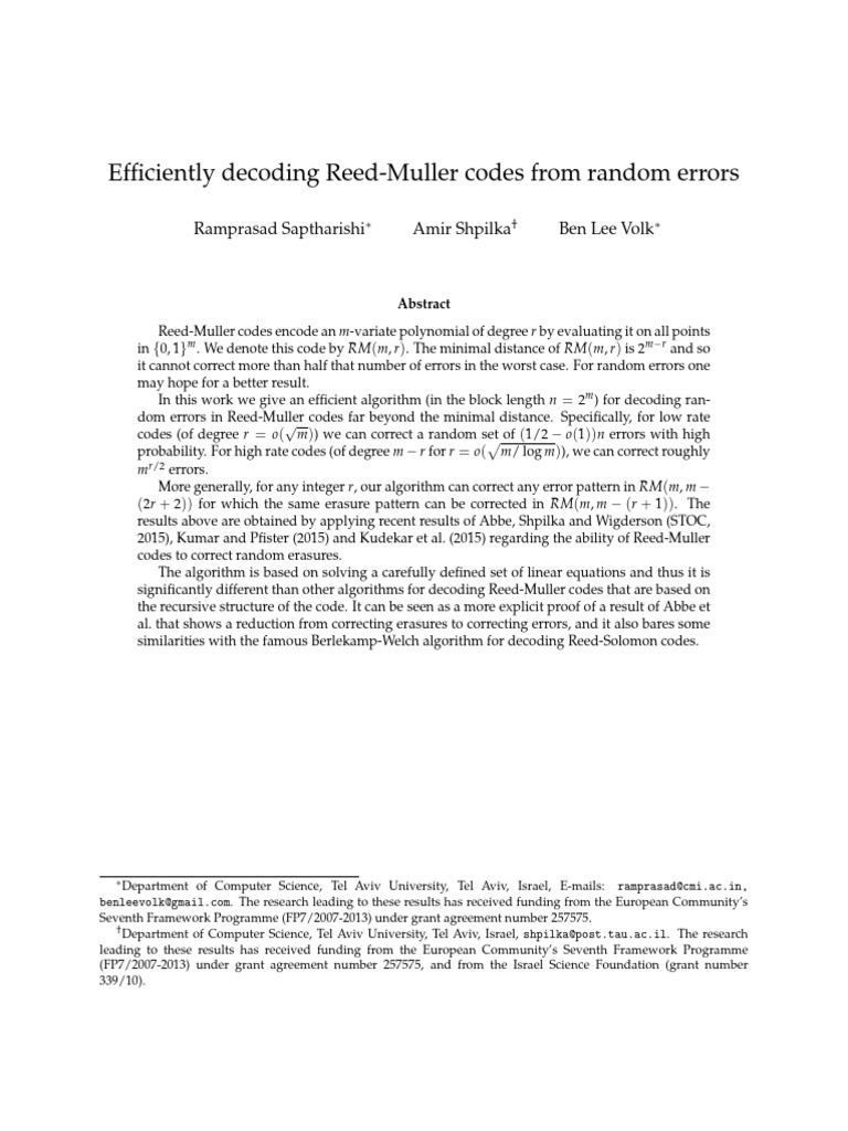Efficient Reed-Muller Code Decoding | PDF | Mathematics | Applied ...