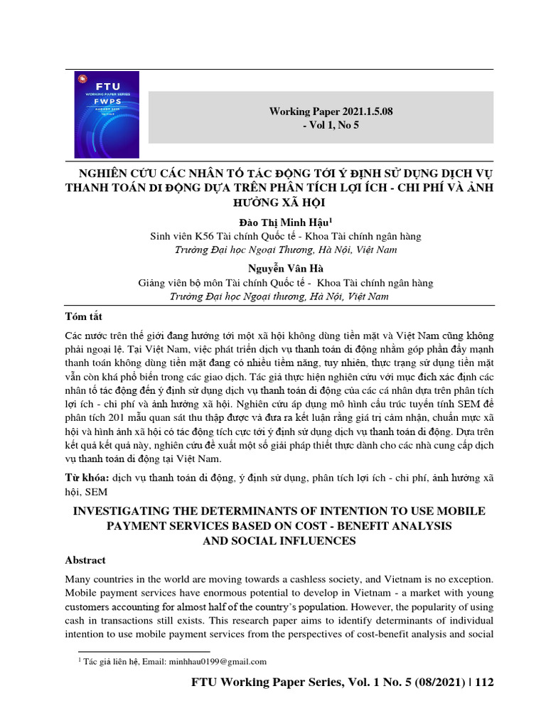 Working Paper 2021.1.5.08 - Vol 1, No 5: Trường Đại học Ngoại Thương, Hà Nội, Việt Nam | PDF