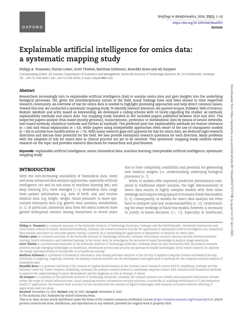 2024 Explainable AI For Omics | PDF | Deep Learning | Artificial Intelligence