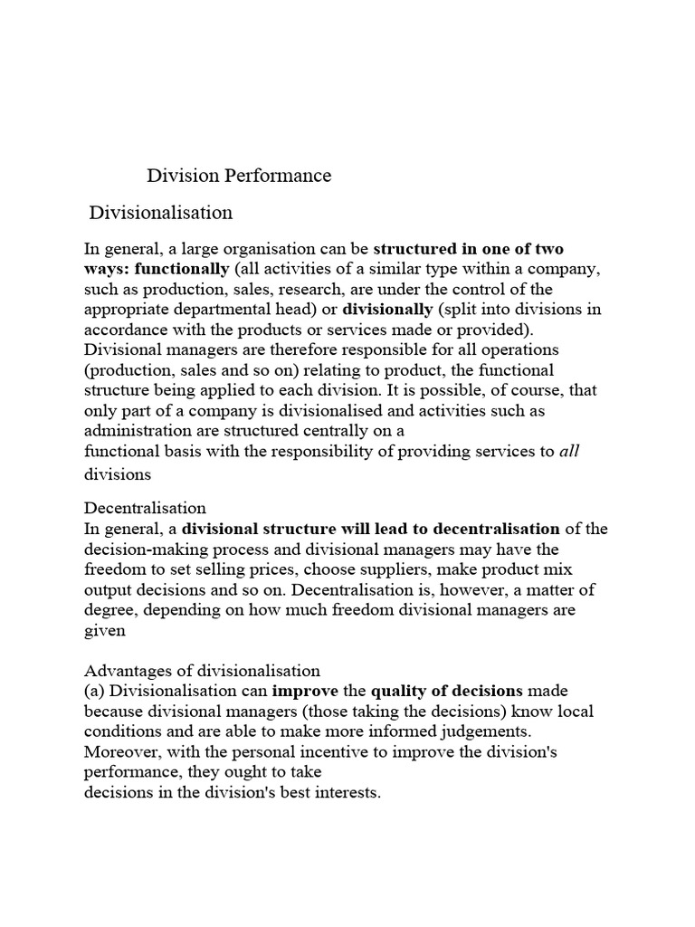 Division Performance Pdf Return On Investment Investing