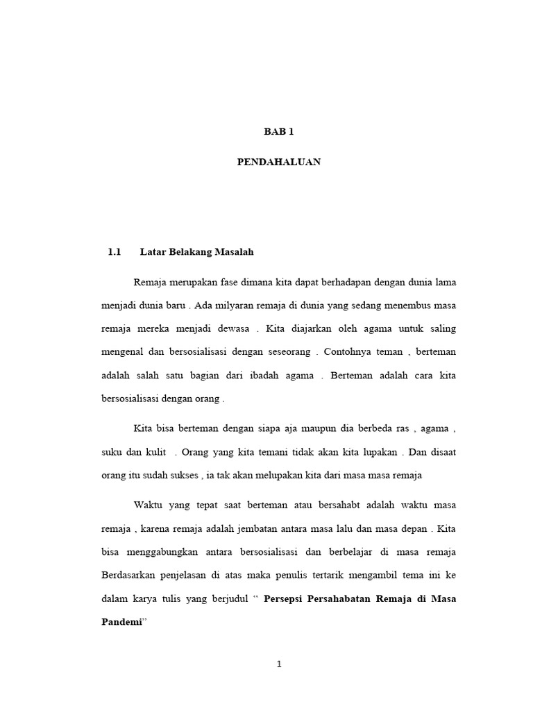 Bab Inti Persepsi Persahabatan Di Masa Pandemi Remaja KARYA TULIS DAFFA 9W | PDF | Pengembangan ...