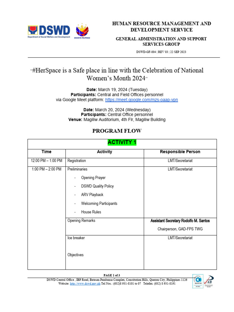 Program Flow Womens Month | PDF