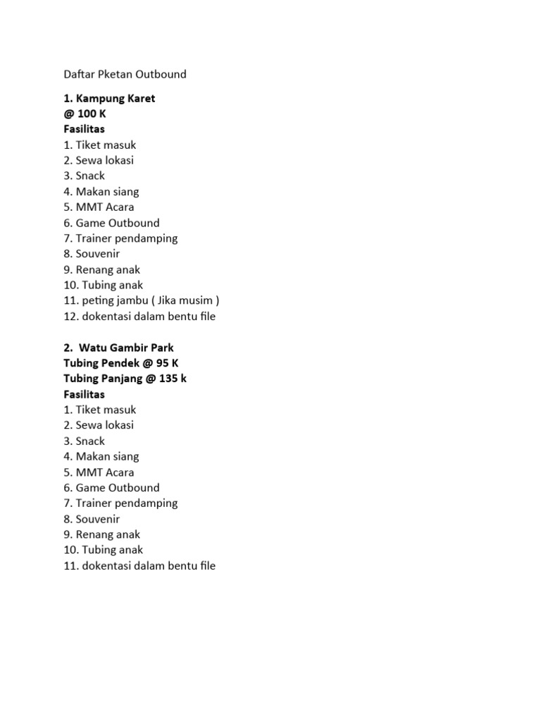 Daftar Paketan Outbound | PDF