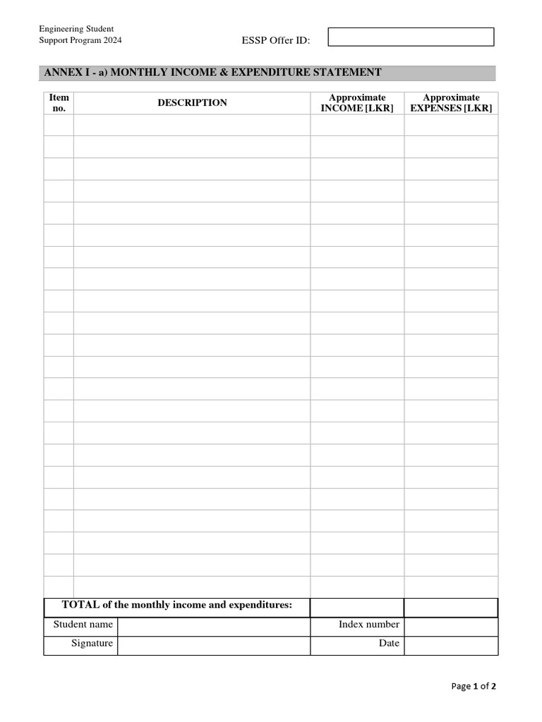 ESSP Application 2024 ANNEX I | PDF
