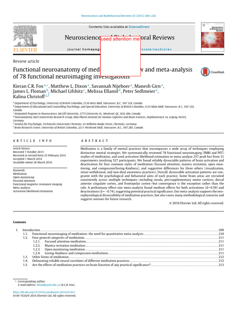 Functional Neuroanatomy of Meditation (78 Functional Neuroimaging Investigations) - Kieran C.R ...