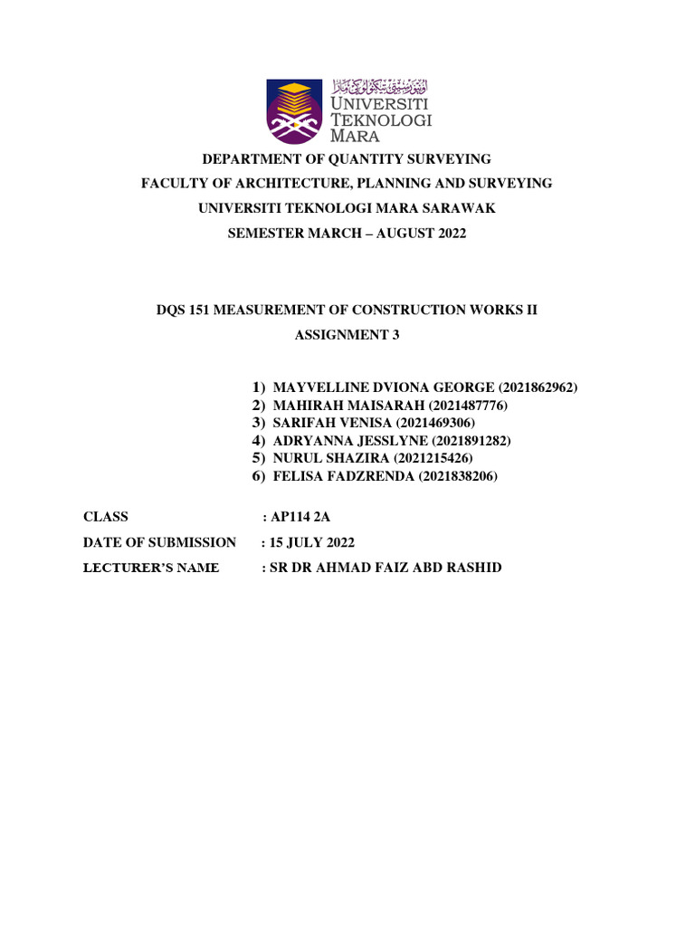 DQS 151 Construction Measurement II Assignment | PDF