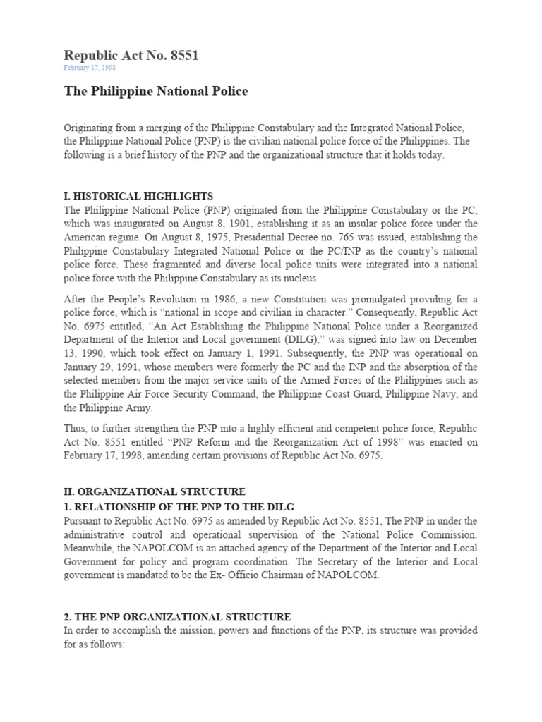 Ra 8551 | PDF | Sergeant | Police