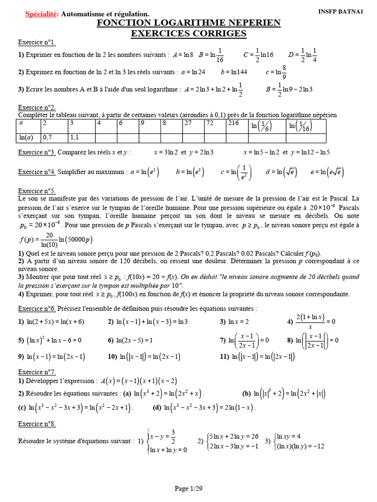 logarithmes exercices corriges | PDF | Fonction (Mathématiques) | Tangente (géométrie)