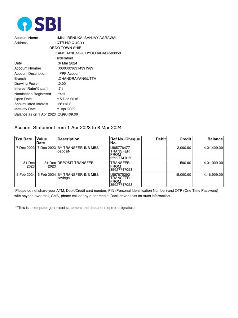 Account Statement From 1 Apr 2023 To 6 Mar 2024: TXN Date Value Date Description Ref No./Cheque ...