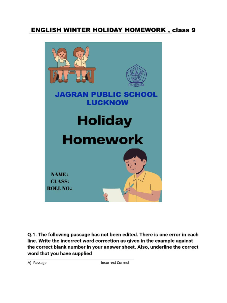 English Holiday Homework, Class 9 | PDF