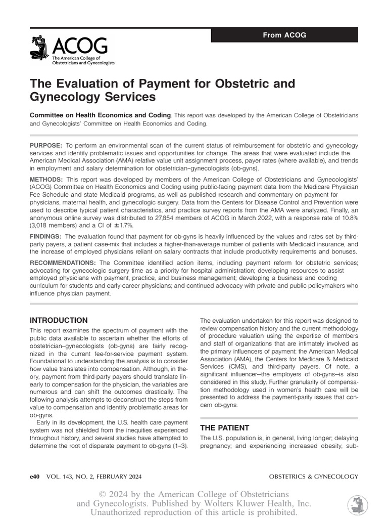 The Evaluation of Payment For Obstetric and Gynecology Services - From ...