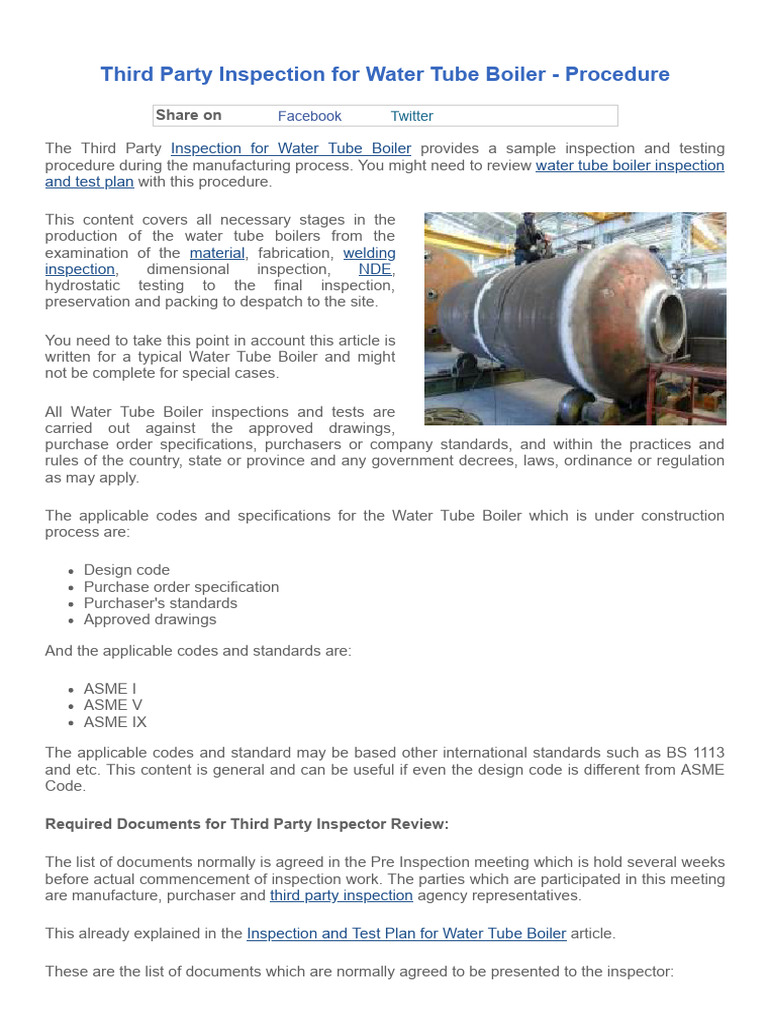 Third Party Inspection For Water Tube Boiler - Procedure | Download ...