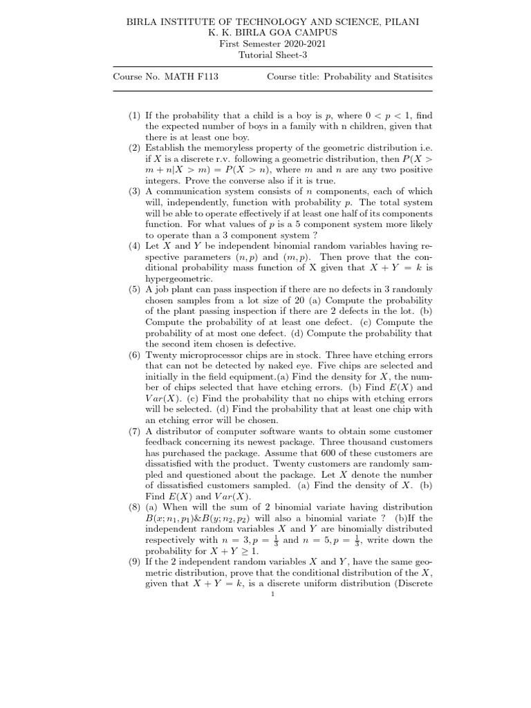 Tutorial 3 | PDF | Probability Distribution | Probability Density Function Tutorial 3 | PDF | Probability Distribution | Probability Density Function