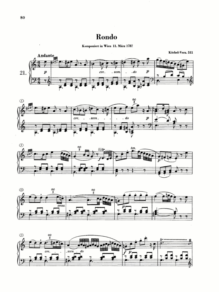 IMSLP857566-PMLP116942-Mozart Rondo in a Minor, K. 511 Henle | PDF
