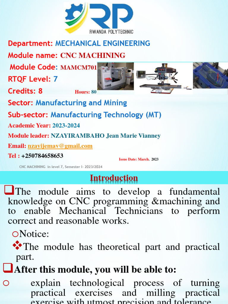 CNC Machining, Iprc Karongi by Nzayirambaho - 2024 | PDF | Electric ...