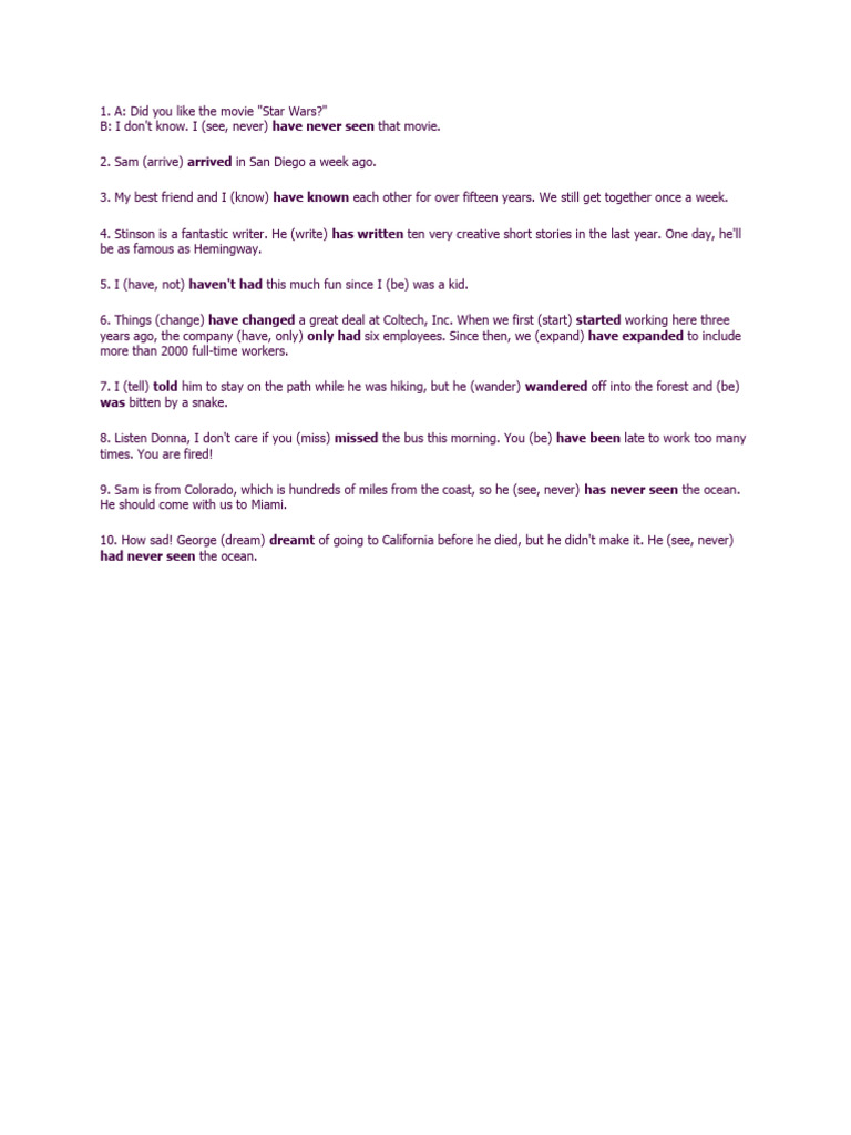 Verb - Tenses - Answer - Key1 2 | PDF